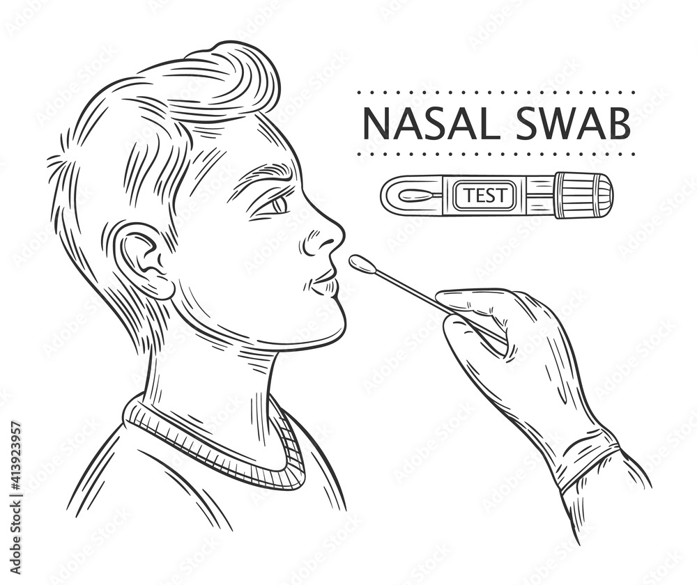 Nasal swab probe line icon. Medical coronavirus testing. Doctor makes ...