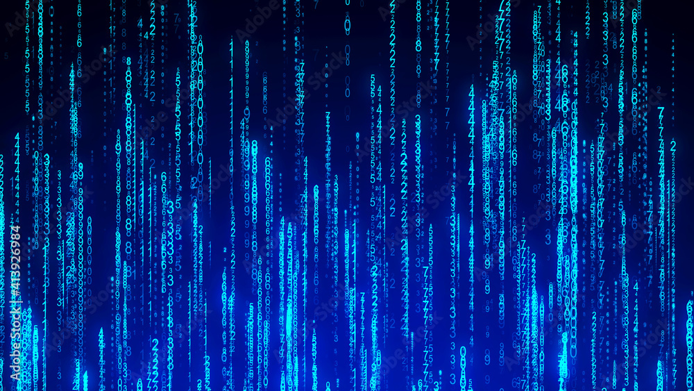 Digital background blue matrix. Matrix style program. Stream of Decimal ...