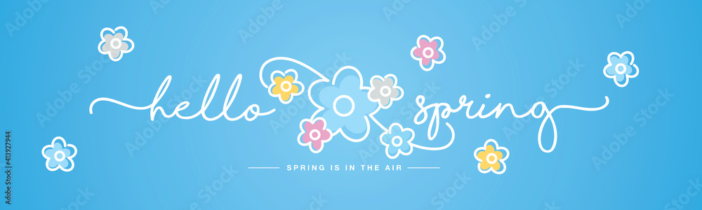 Hello Spring handwritten typography lettering text spring is in the air ...