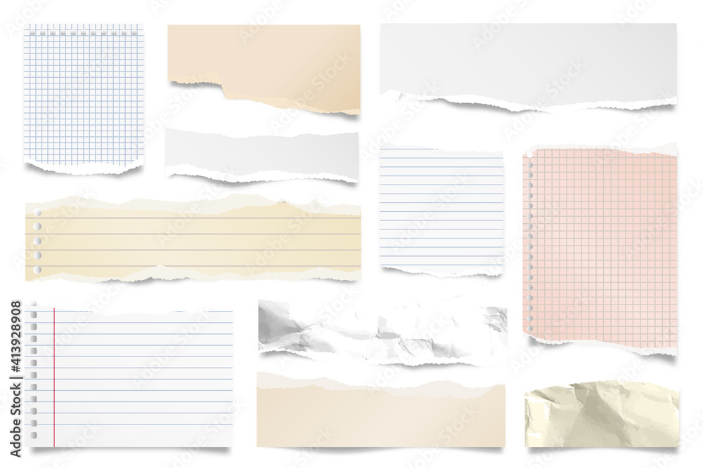 Colorful ripped paper strips isolated on white background. Realistic ...