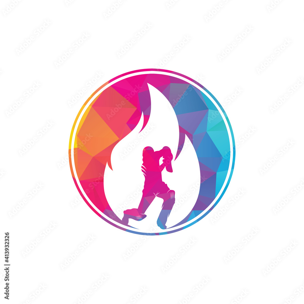 Fire cricket player vector logo design. Cricket fire gear logo icon ...