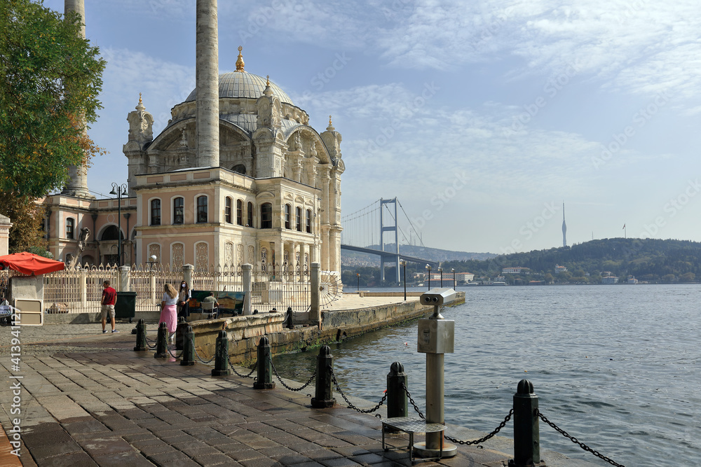 Ottoman Ortakoy Mosque and Bosphorus Bridge on the Bosphorus Strait ...