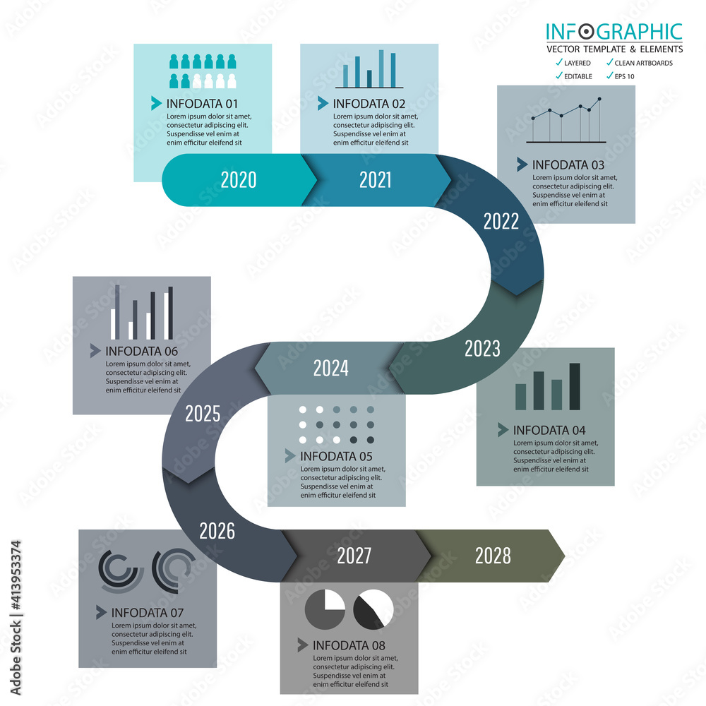 Vector abstract element infographics timeline 8 step. Design for ...
