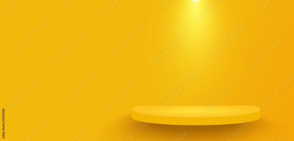 Yellow platform decorated with lighting on yellow wall background ...