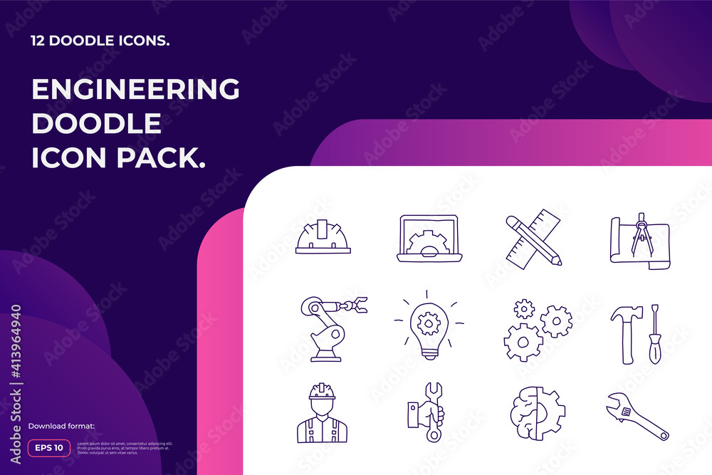 engineering and architecture related doodle icon concept for industrial ...