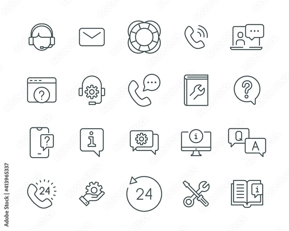Help and support line icon set. Simple outline style symbol for web ...
