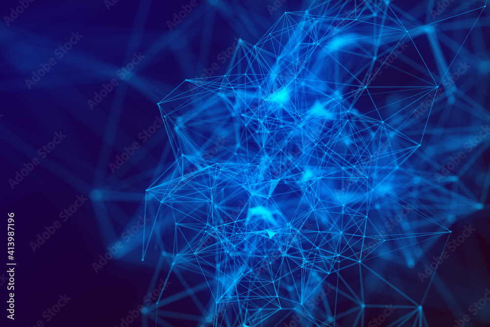 Abstract digital background. Dark blue plexus panoramic hero background ...