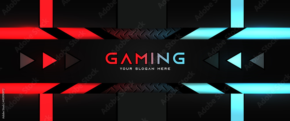 Futuristic red and blue abstract gaming banner design template with ...