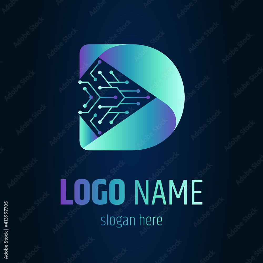 Letter D technology logo, gradient logo template ready for use Stock ...