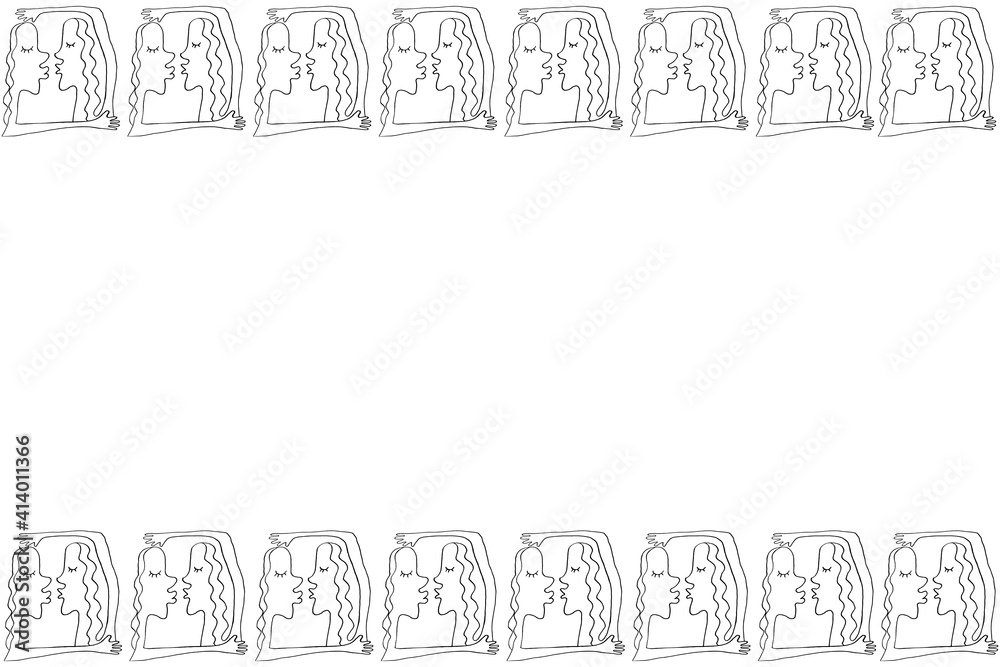 Background, frame with kissing and hugging couple in Line art style ...