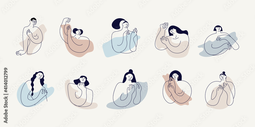 Set of beautiful multi ethnic women with different body types. Body ...