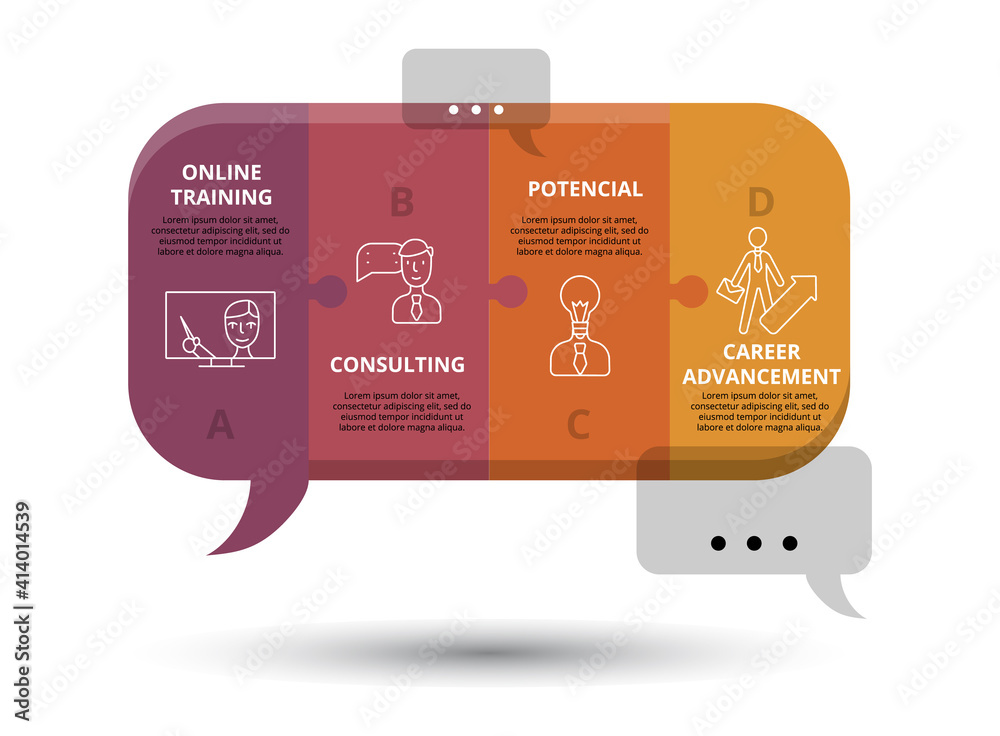 Infographic Business Training template. Icons in different colors ...
