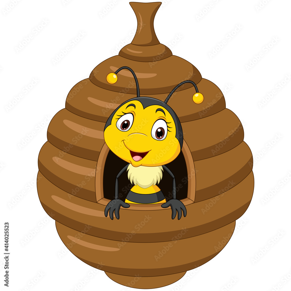 Cartoon cute little bee inside beehive Stock Vector | Adobe Stock