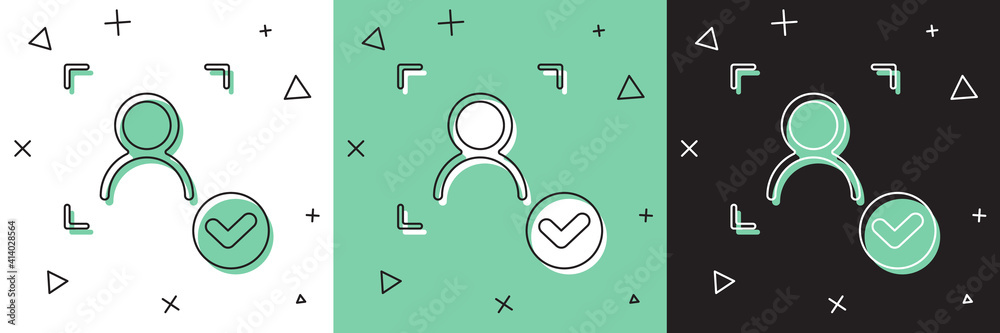 Set Face recognition with check mark icon isolated on white and green ...