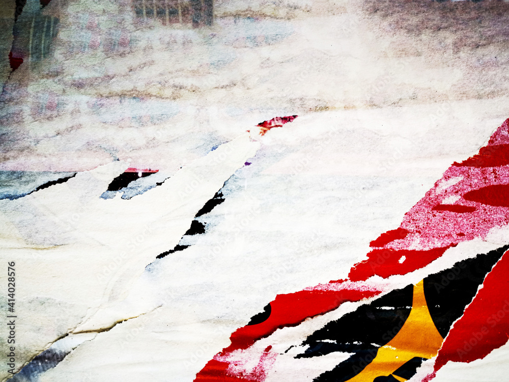 Layers of vintage posters glued and torn with time the wall Stock Photo ...