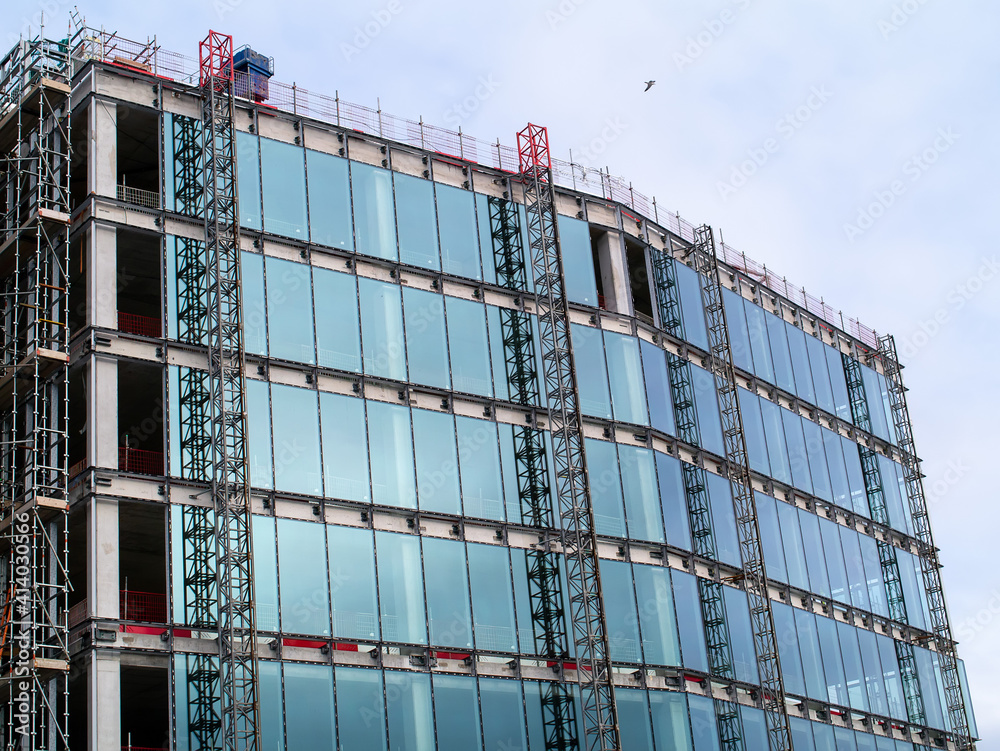 Construction site of modern office and residential building. Concrete ...
