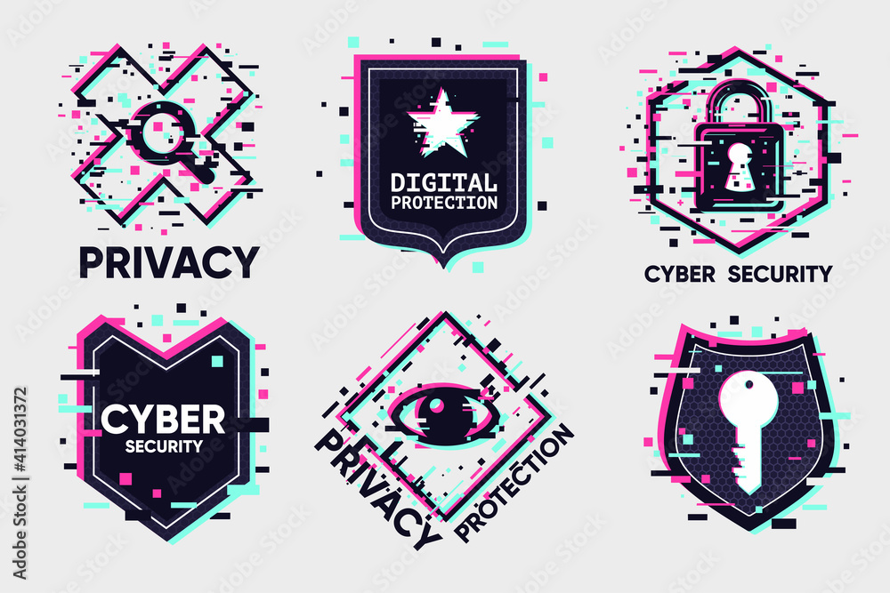 Cyber security icon set. Digital protection emblem set. Data safety ...