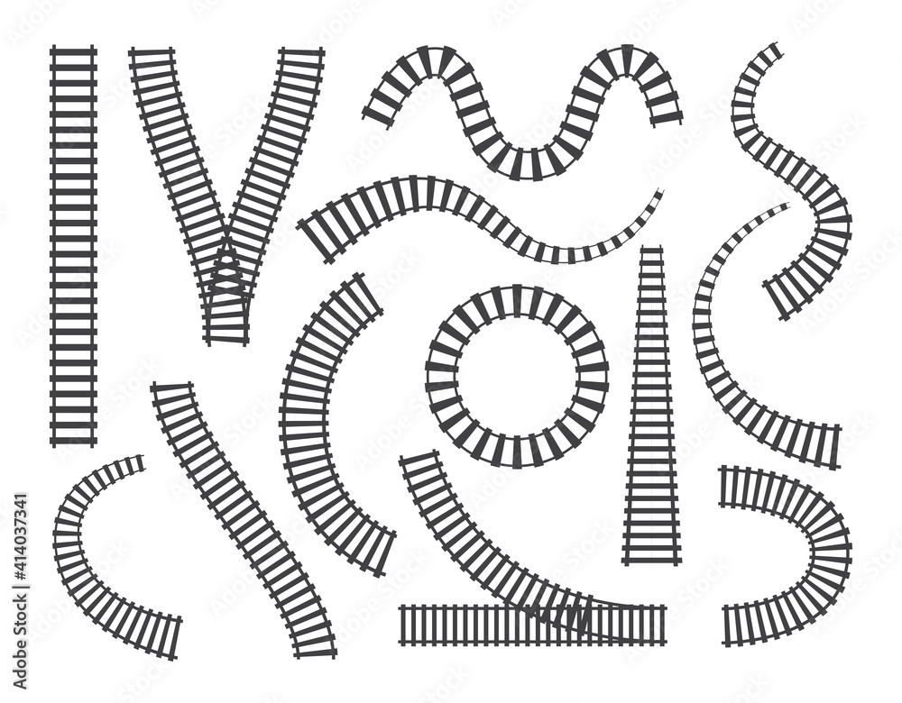 Set train railway tracks in various shapes cartoon vector illustration ...