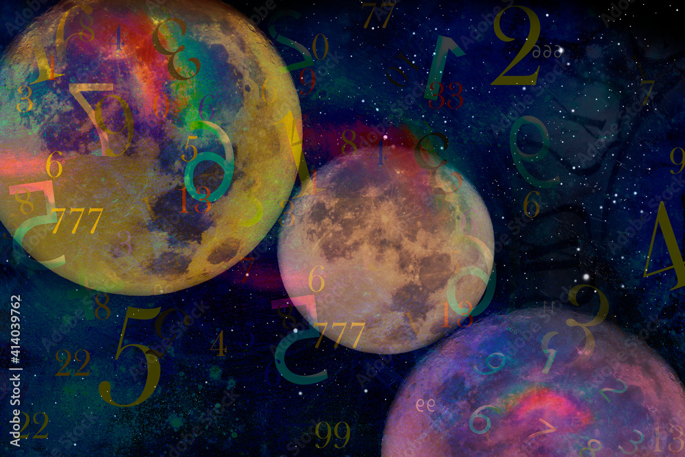 Black space planets and numerology Stock Photo | Adobe Stock