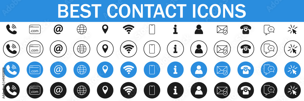 Collection of Business symbols. Contact us signs. Location and contact ...