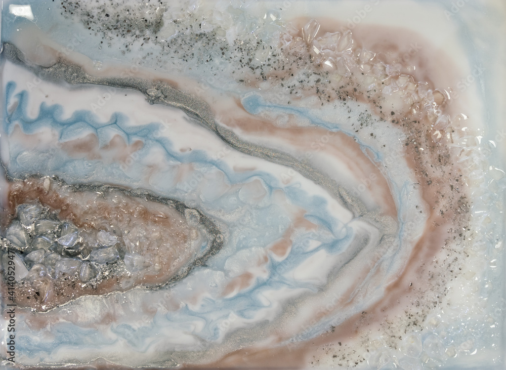Luxurious contemporary liquid art, gemstone imitation. soft pink and ...