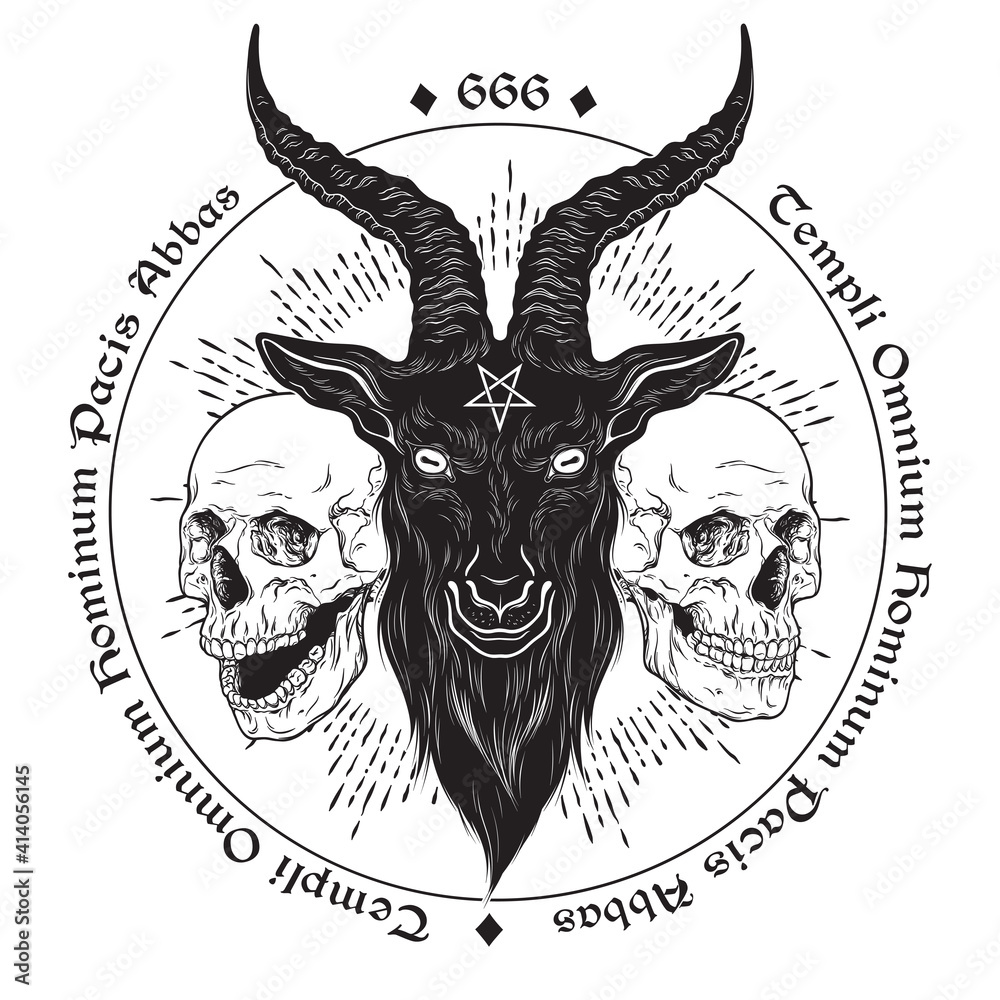 Baphomet demon goat head hand drawn print or blackwork flash tattoo art ...