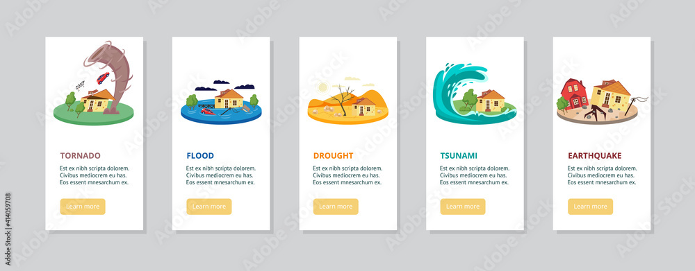 Set of banners showing various natural disasters, flat vector ...