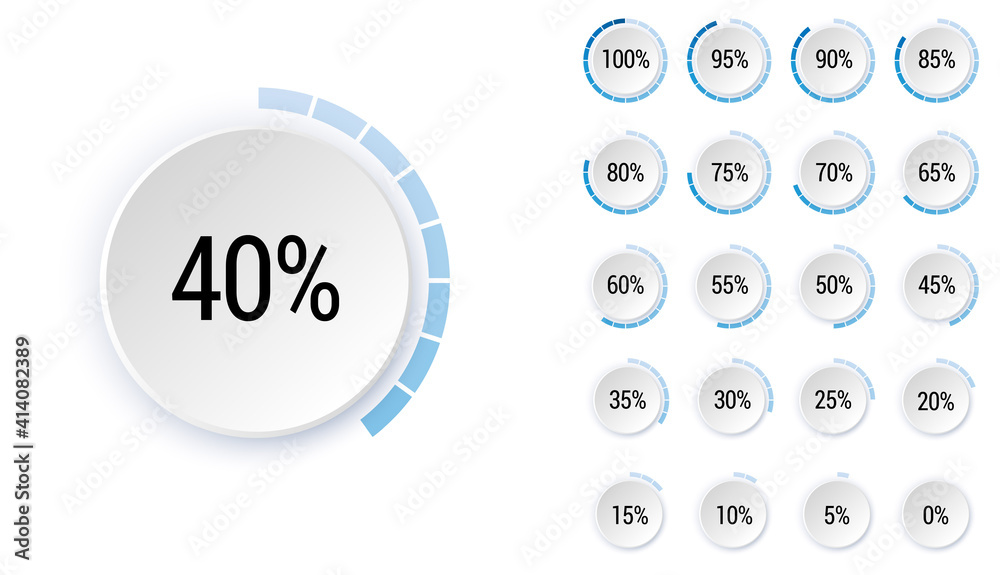 Set of percentage diagrams, indicator bar from 0 to 100, for web design ...