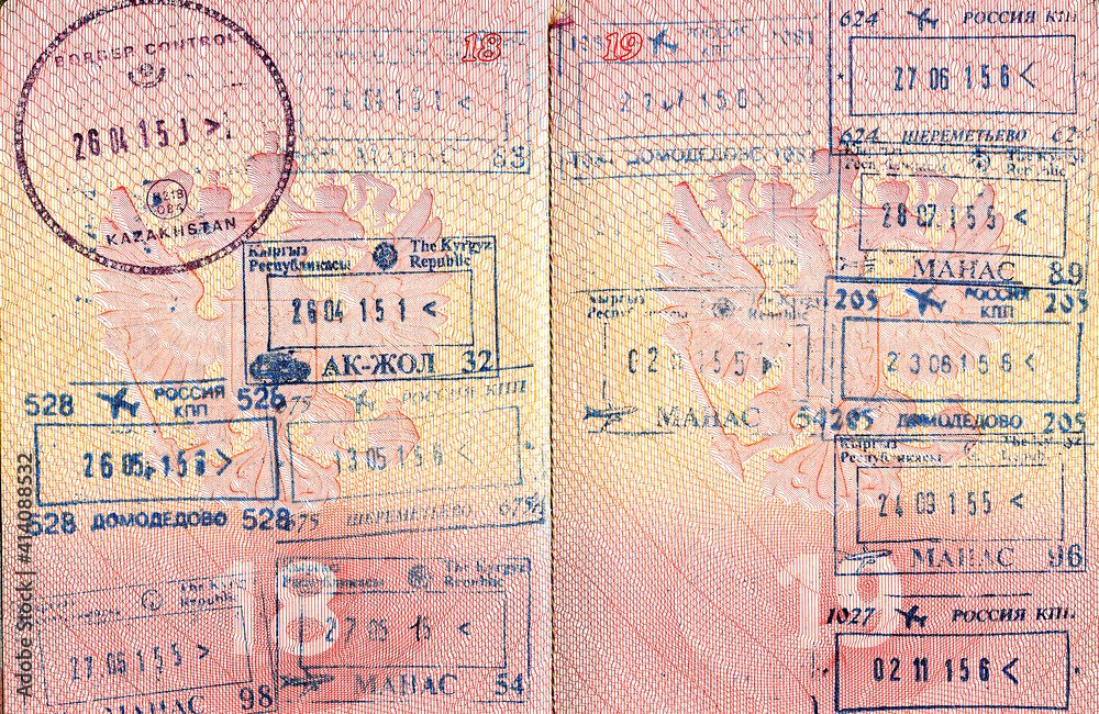 Russian passport pages with visa stamps Stock Photo | Adobe Stock