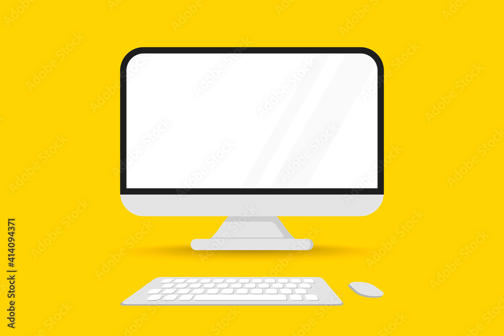 Computer monitor front view with mouse and keyboard. Screen computer ...