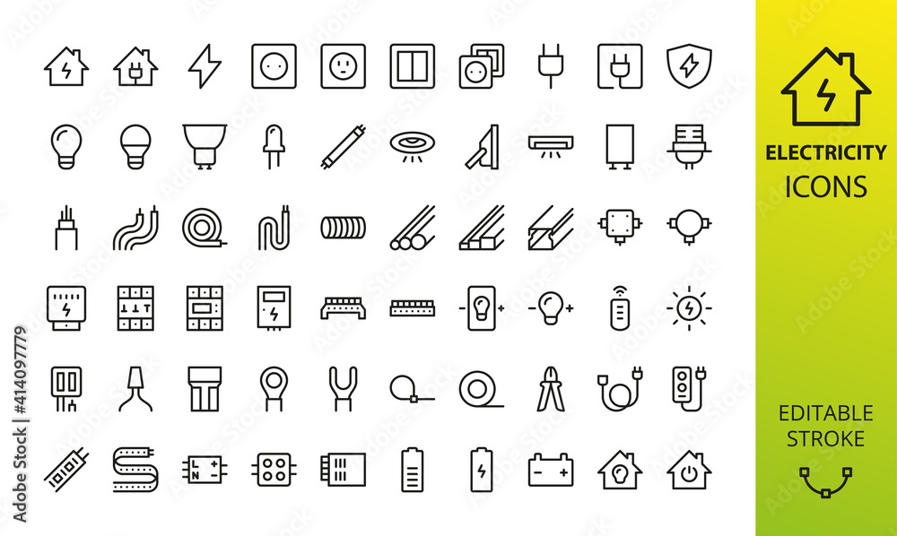 Electricity isolated icon set. Set of home electrification, electrical ...