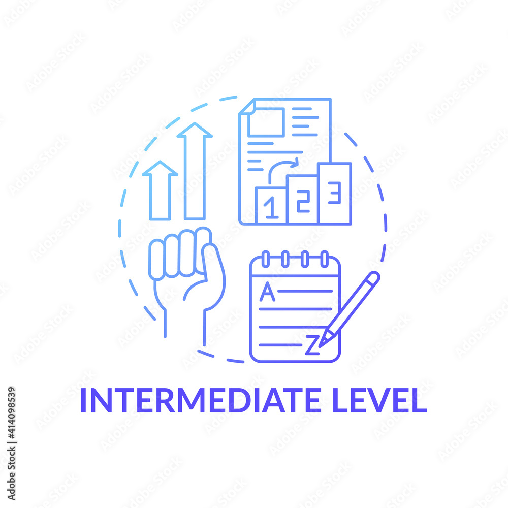 Intermediate level concept icon. Language learning stage idea thin line ...