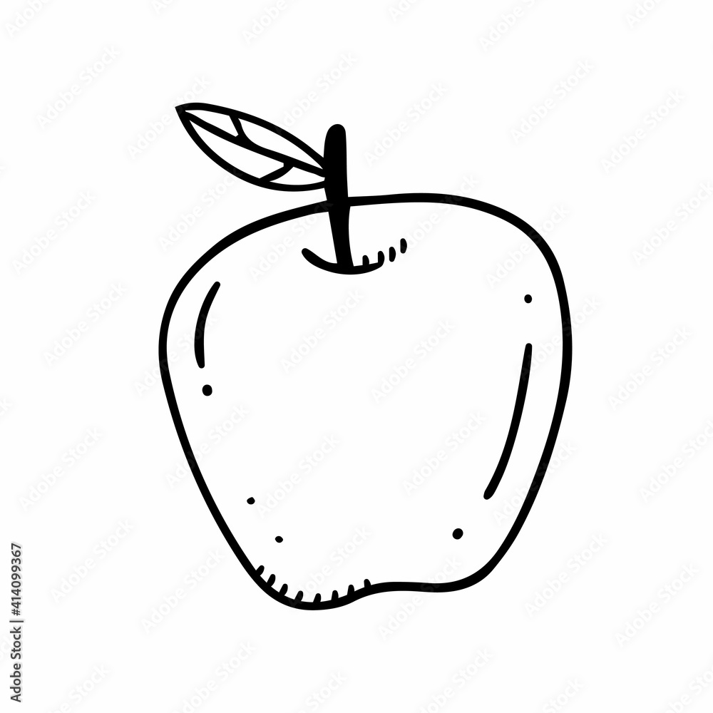 Cute apple without color in doodle style with outline. Doodle vector ...
