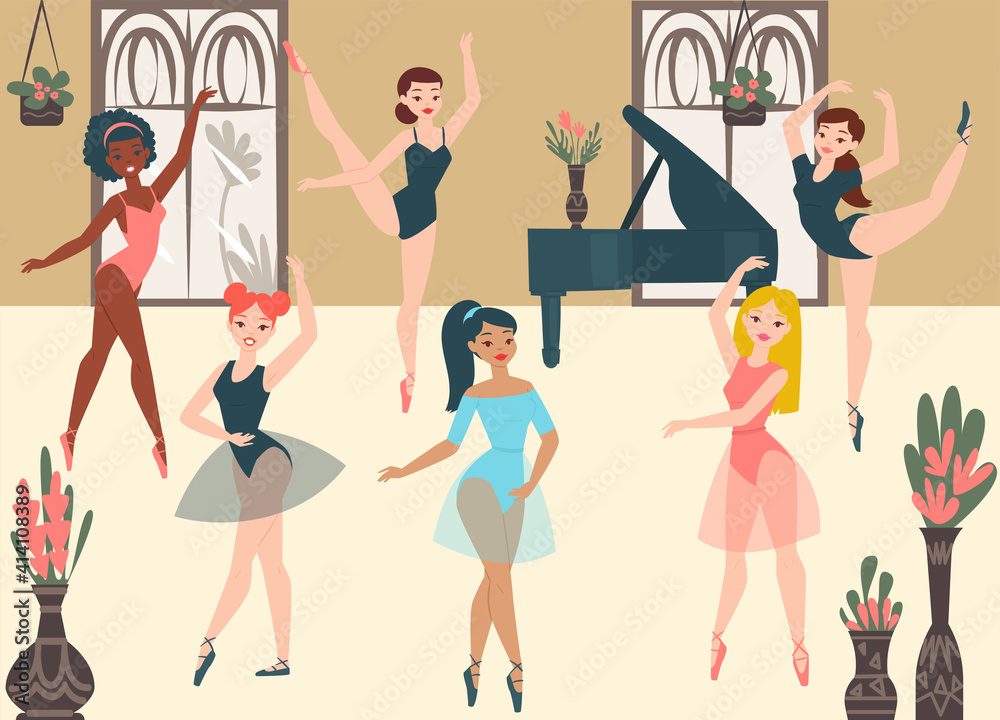 Dancer ballerinas, school modern classic dance cartoon vector ...