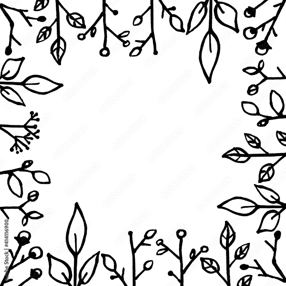 Hand drawn marker black frame made up of various amorphous shapes ...
