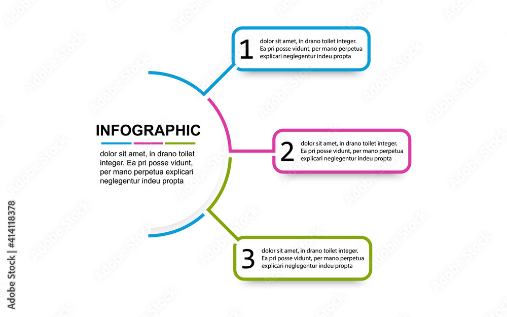 Timeline 3 point banner elements and numbers. Semicircle presentation ...