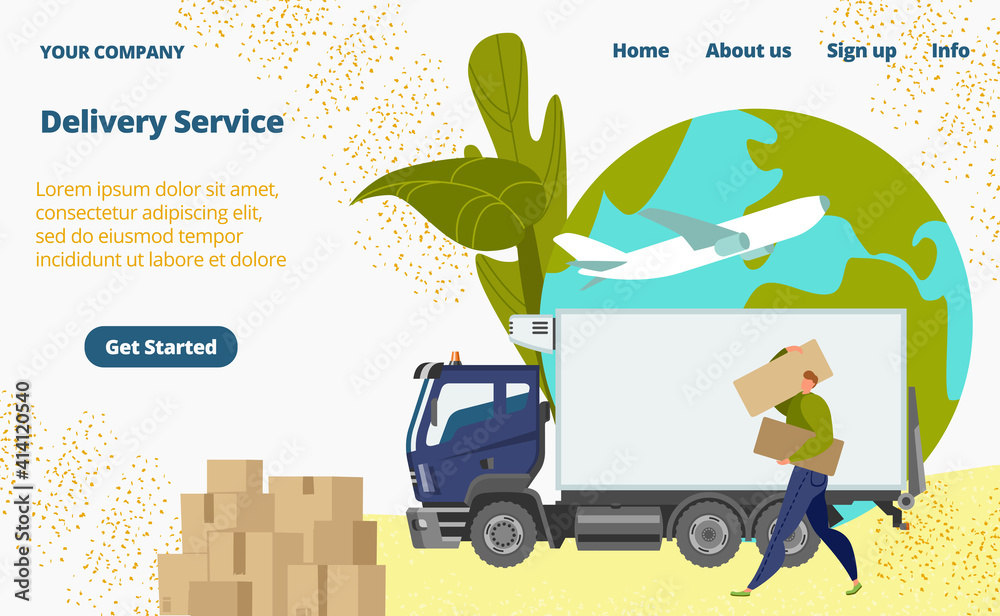 Delivery service, male character loader concept landing page, lorry ...