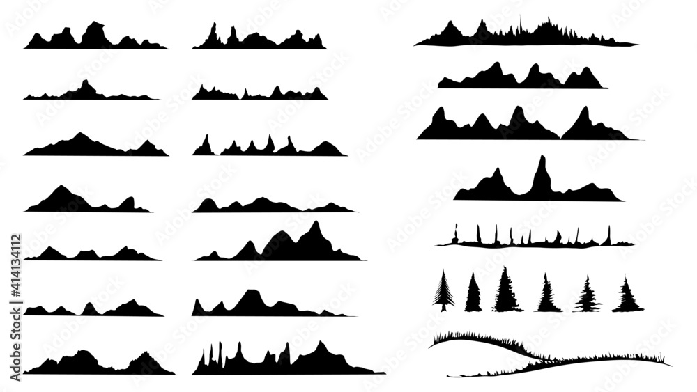 Mountain sets used in various ,isolated on white background. Vector ...