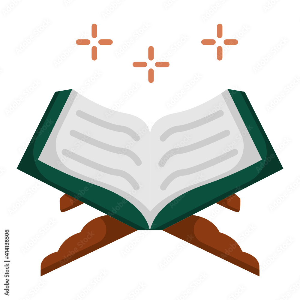Quran with Wooden Rail Concept, Koran Religious Text Book Vector Color ...