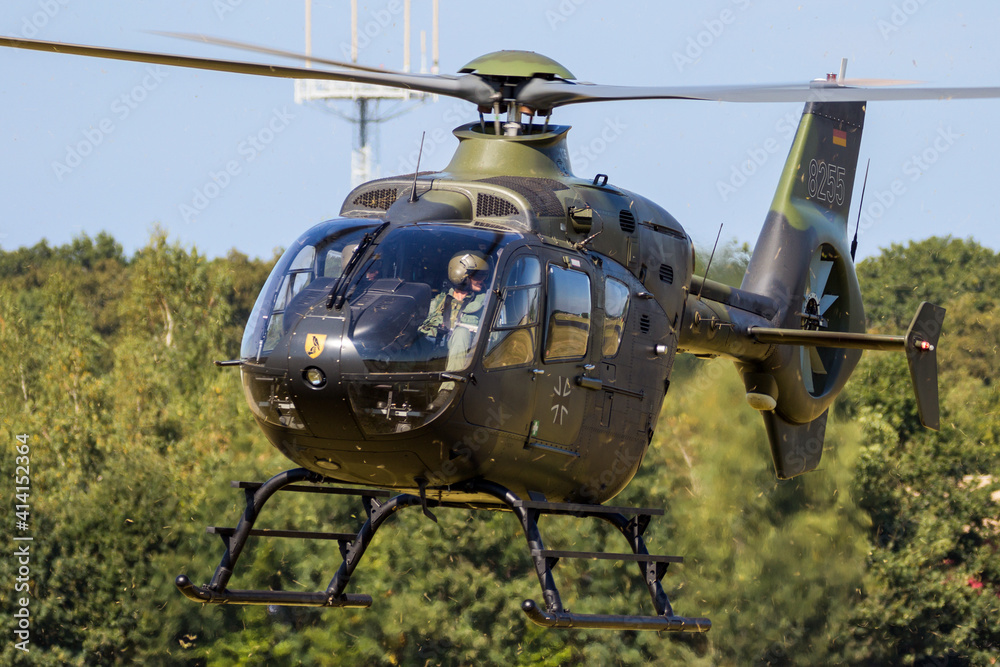 German Army Airbus Eurocopter EC135 military helicopter arriving at ...