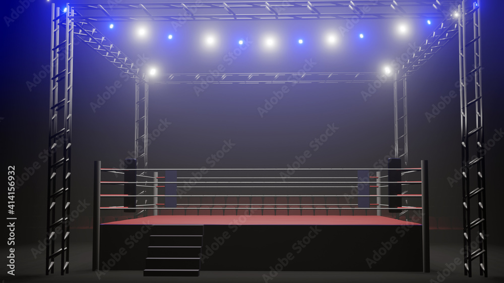 3D boxer arena. Isolated empty boxing ring with light. 3D rendering ...