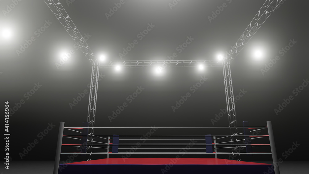 3D boxer arena. Isolated empty boxing ring with light. 3D rendering ...