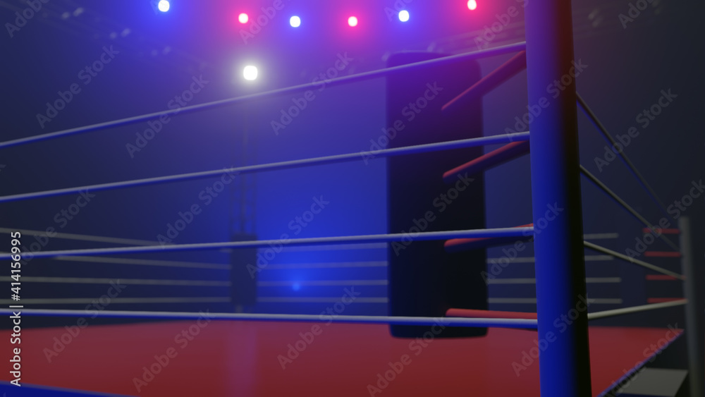 3D boxer arena. Isolated empty boxing ring with light. 3D rendering ...