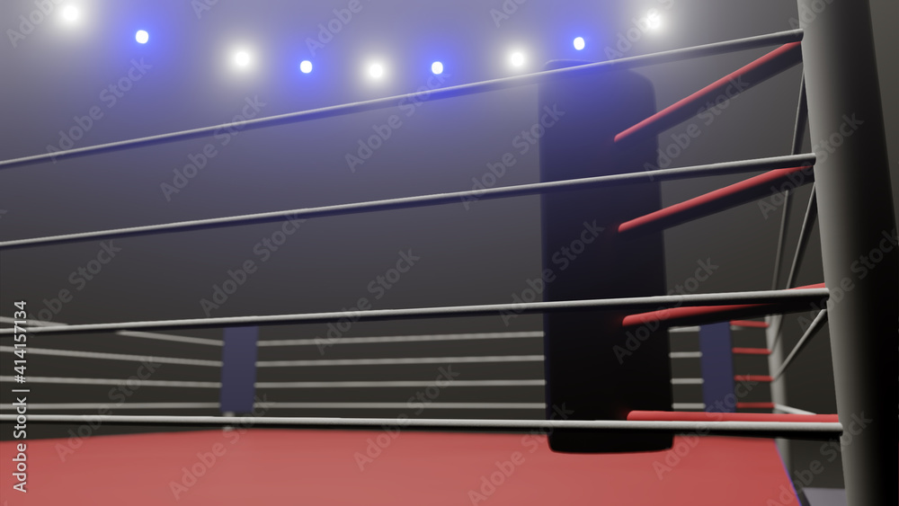 3D boxer arena. Isolated empty boxing ring with light. 3D rendering ...