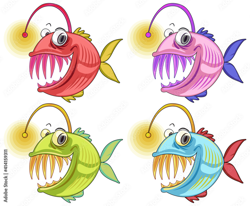 Angler Fish cartoon character isolated on white background Stock Vector ...