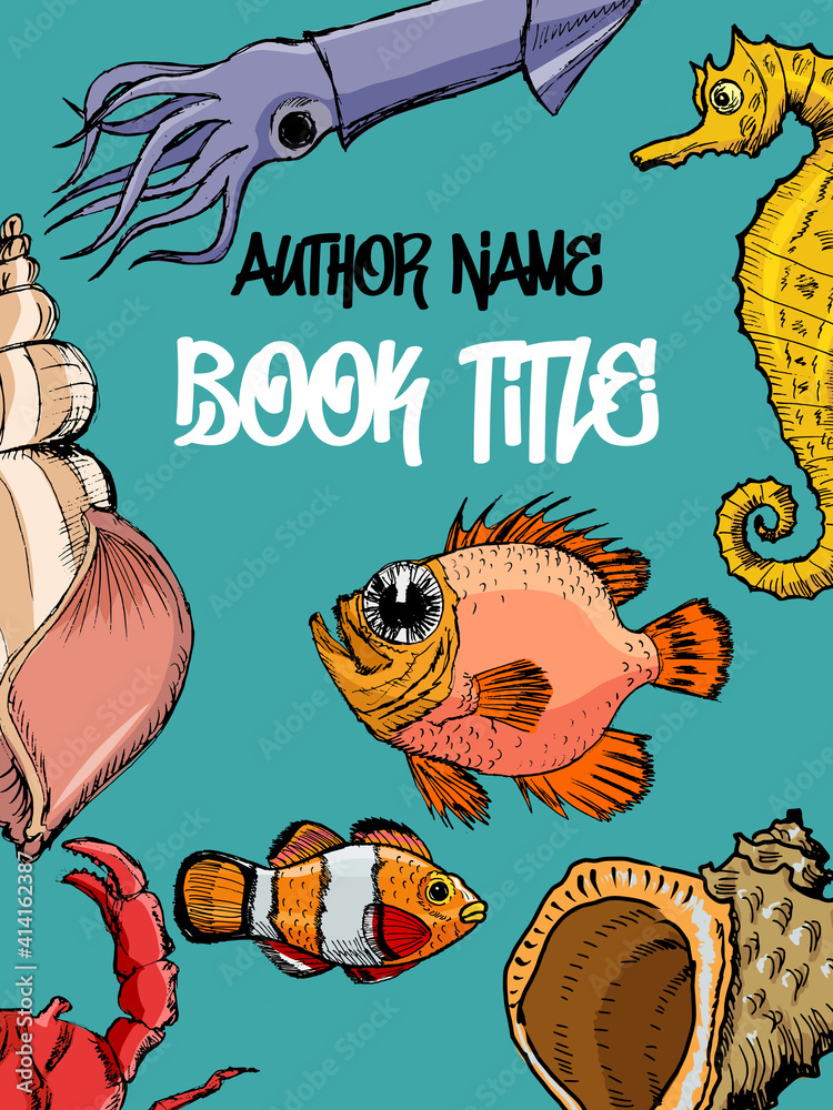 Sample of book cover with sea animals Stock Vector | Adobe Stock