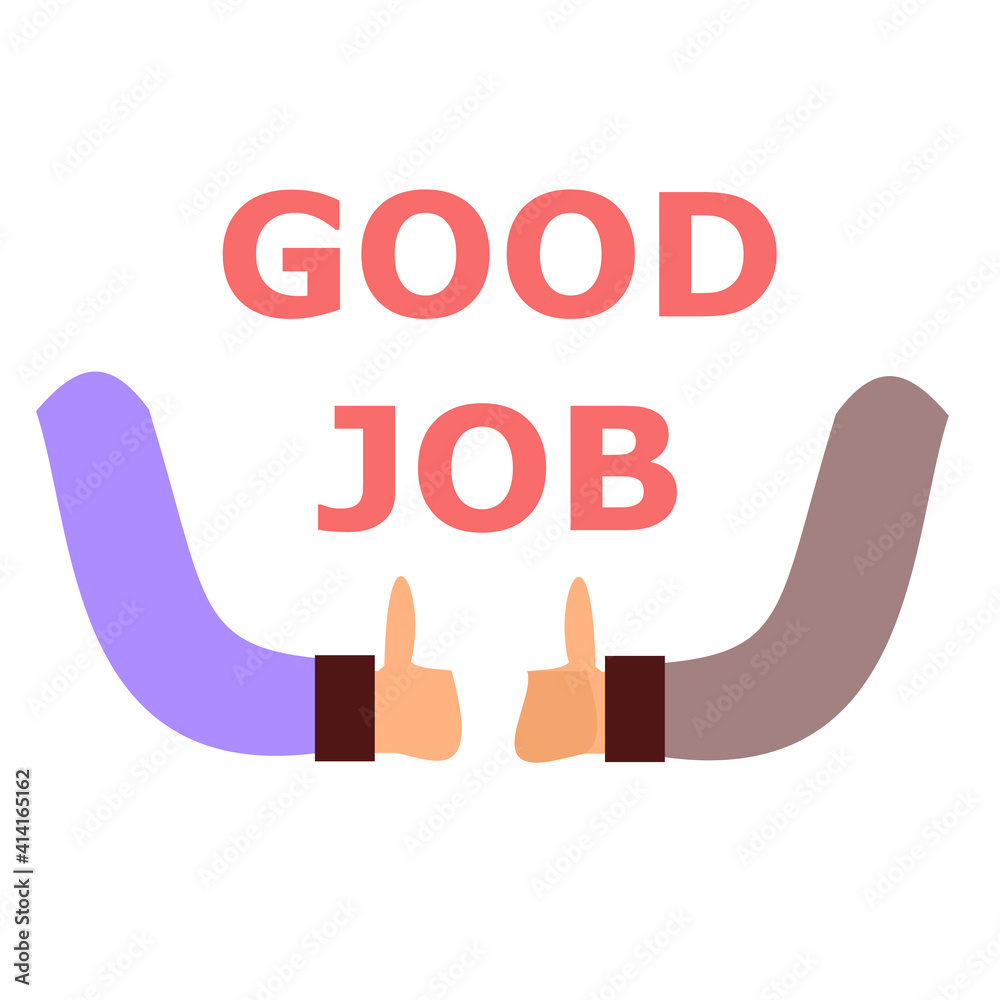 two thumbs up. good job. flat vector cartoon illustration Stock Vector ...