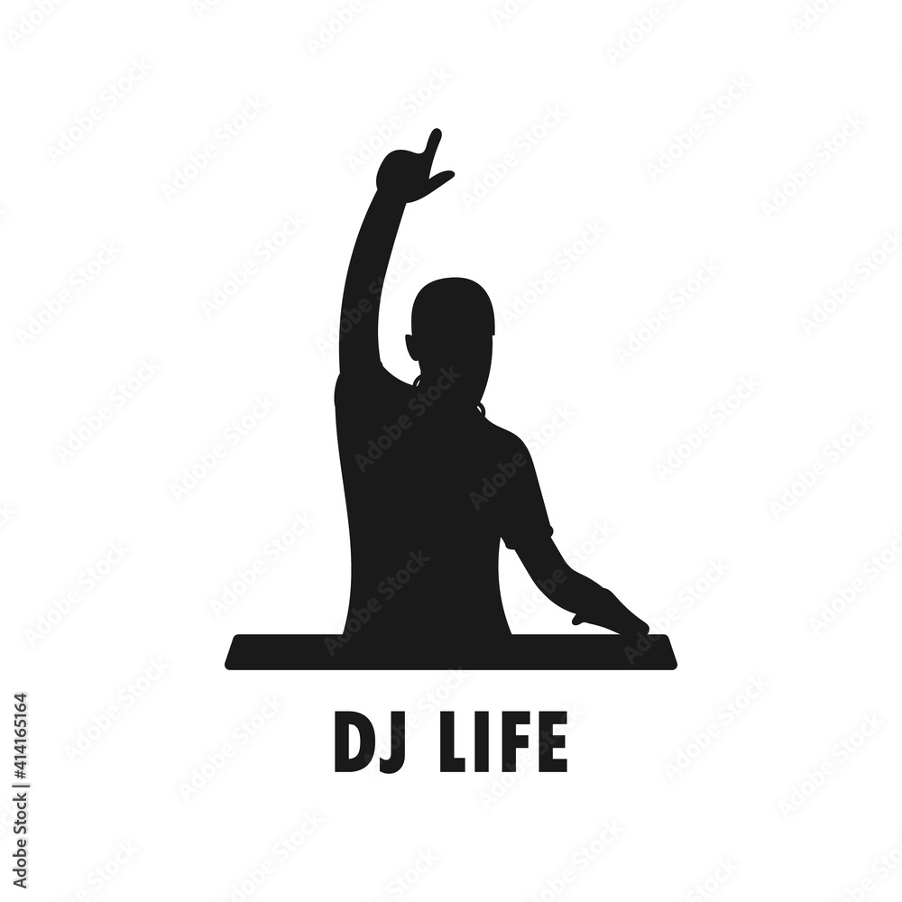 DJ in action silhouette. Electronic music concert logo. EDM artist icon ...