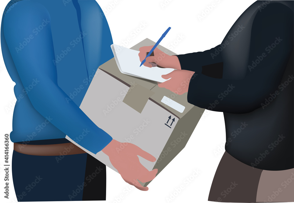 parcel delivery with receipt delivery boy with signature received Stock ...
