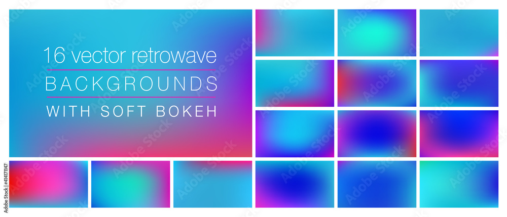 16 retrowave 1980s style backgrounds with soft bokeh and smooth blurry ...